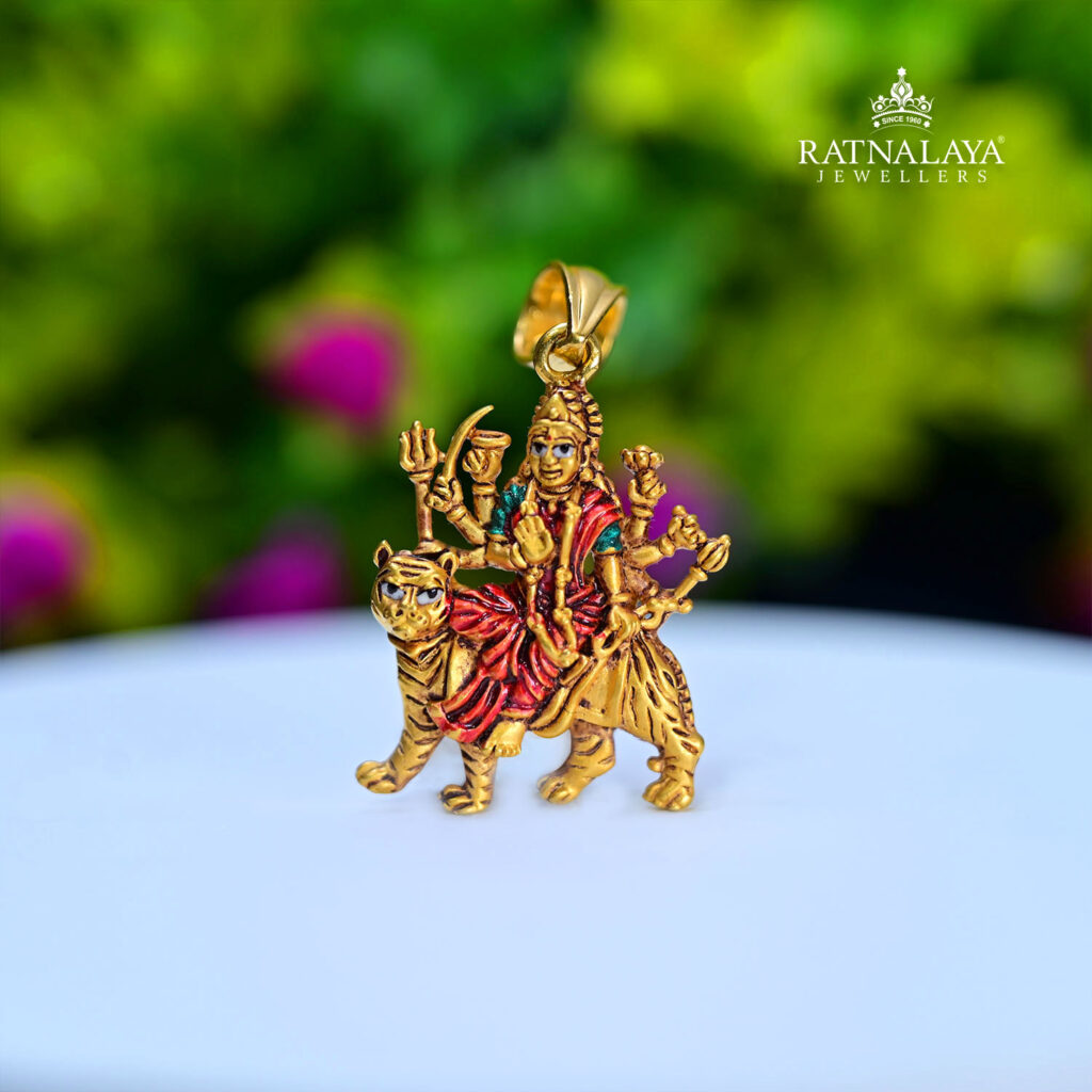 Maa Durga Locket Antique 22k Gold | RATNALAYA JEWELLERS